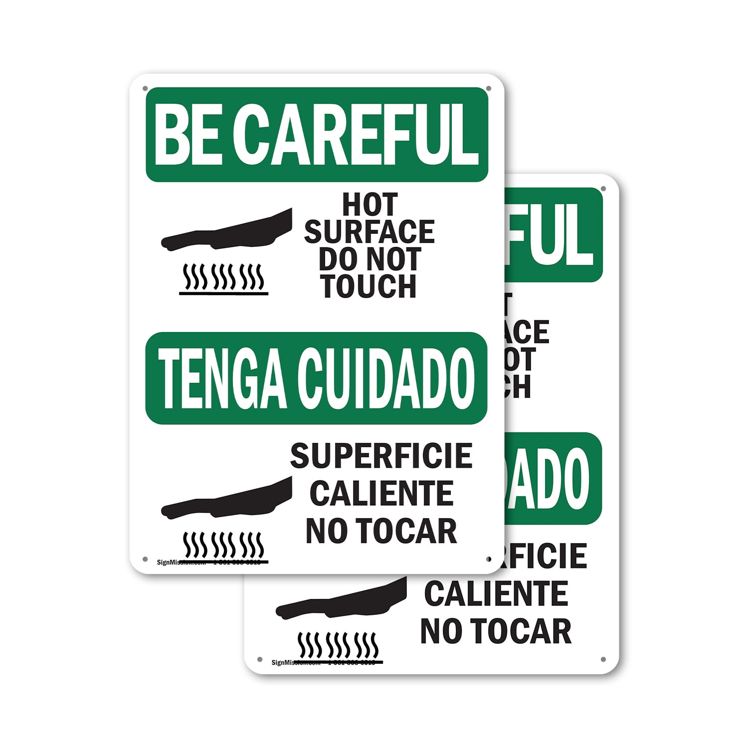 (2 Pack) Hot Surface Do Not Touch Bilingual OSHA Be Careful Sign 12 ...