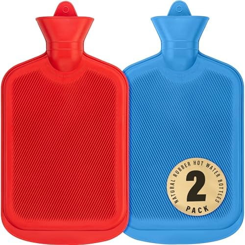 [2 Pack] Hot Water Bottles, 2L (68oz) Natural Rubber -BPA Free- Durable ...