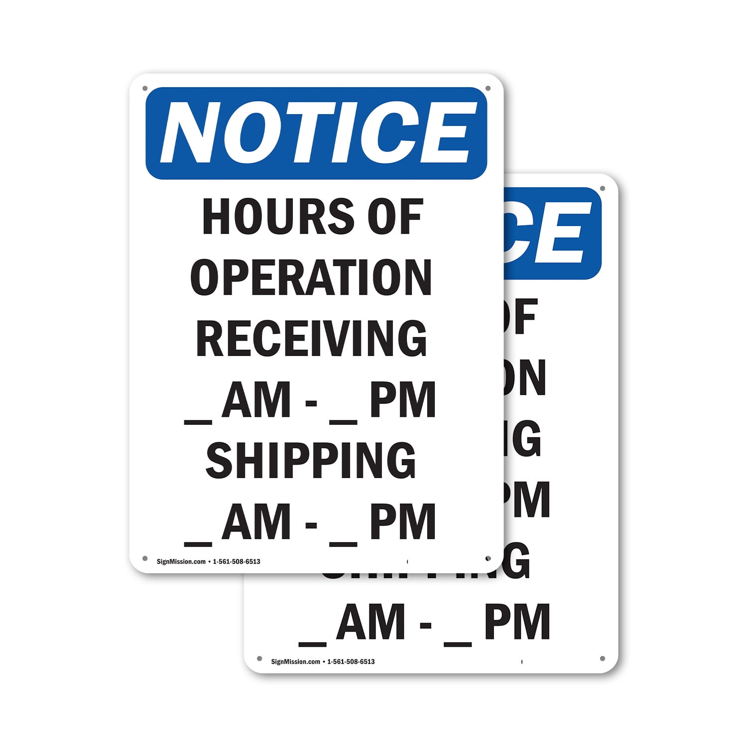 (2 Pack) Hours Of Operation Receiving ____ OSHA Notice Sign 12 Inch X ...