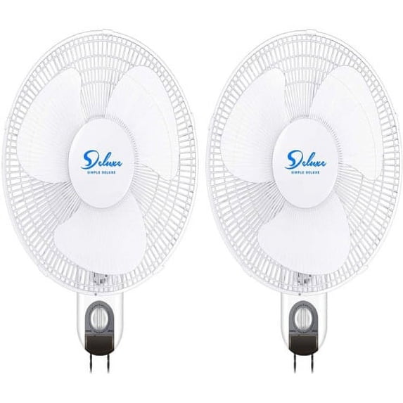 2 Pack Household Wall Mount Fans 16 Inch with Adjustable Tilt and 3 ...