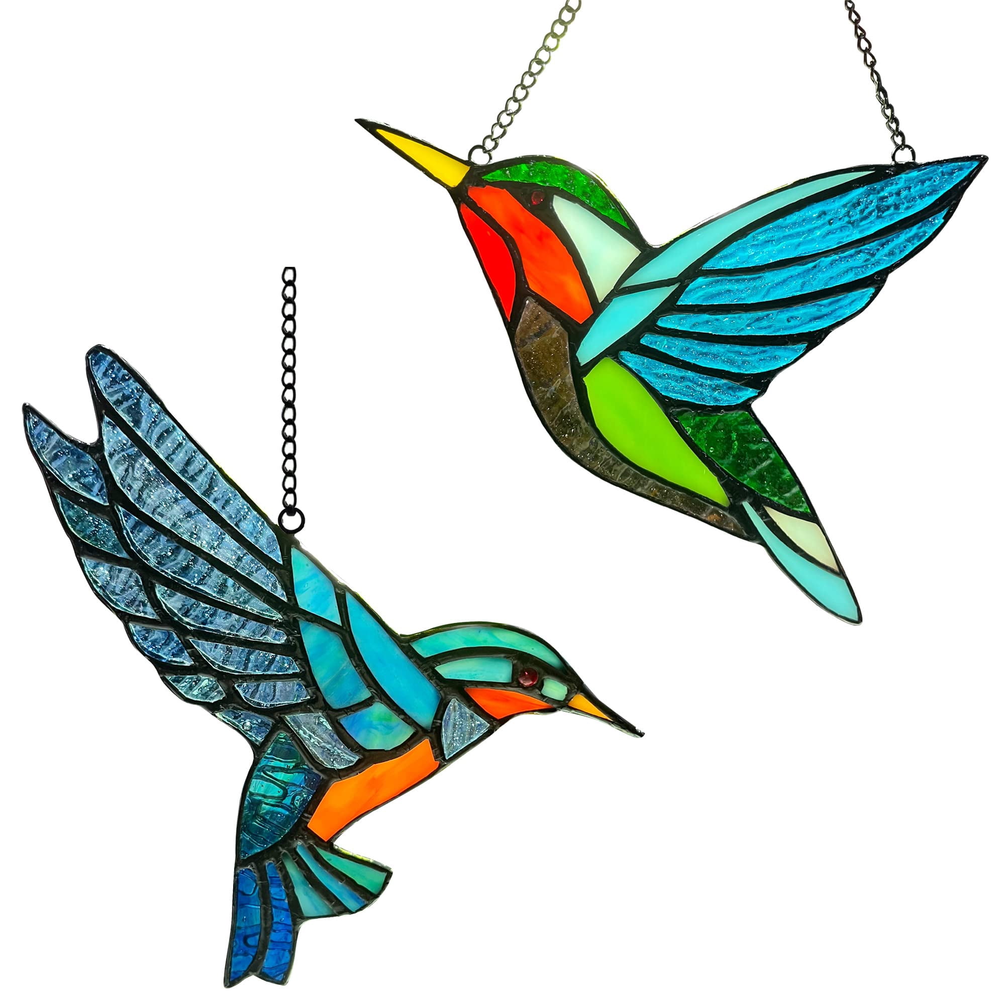 2 Pack Hummingbird Stained Glass Birds Window Hangings, Stained Glass ...