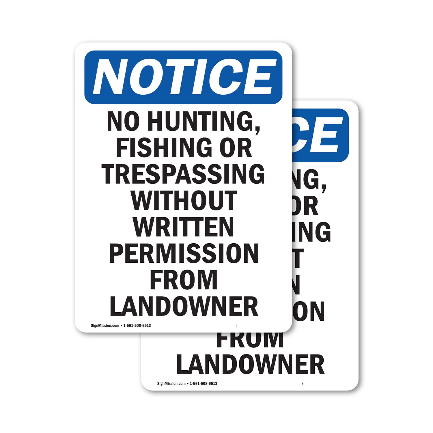 (2 Pack) No Hunting Fishing Or Trespassing OSHA Notice Sign 10 Inch X ...
