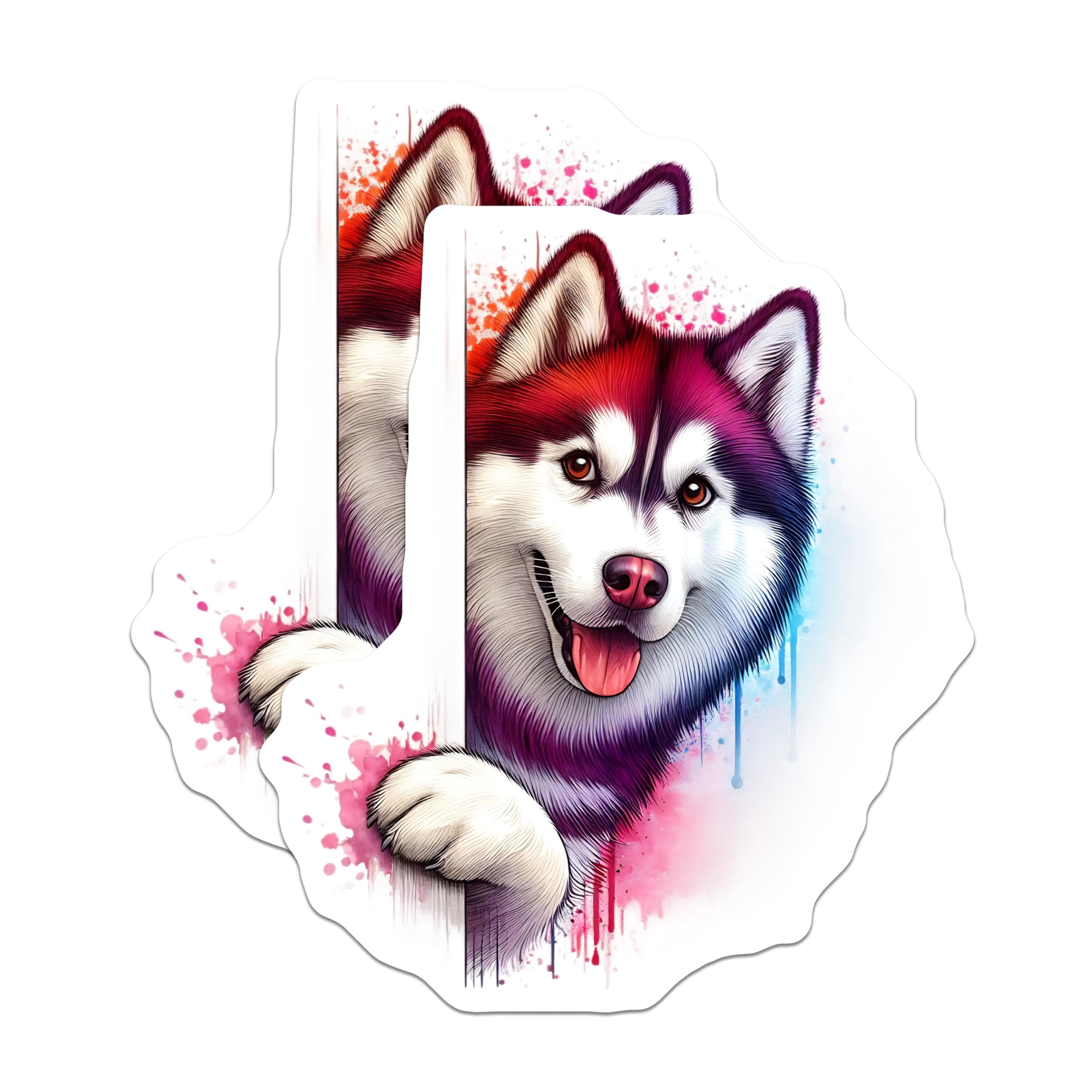 (2 Pack) Husky Stickers - Watercolor Dog Stickers - Colorful Pet Decals ...