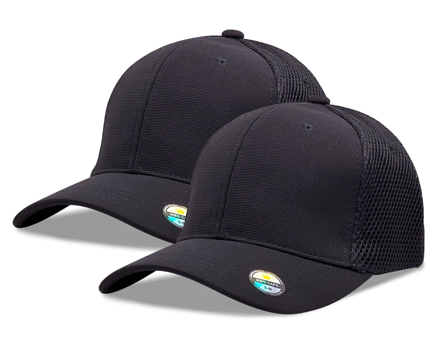 L2KCommerce Hybrid Stretch-Fitted Trucker Cap, 2 Pack, Air Mesh, Black ...