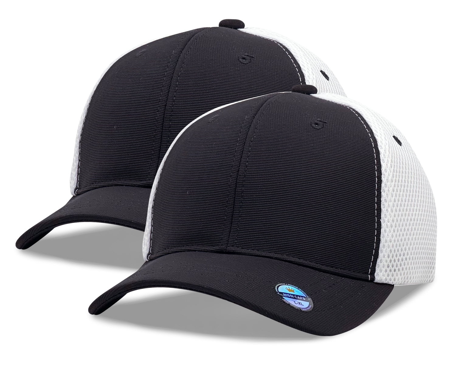 [2 Pack] Hybrid Stretch-Fitted Trucker Cap, Baseball Cap with Air Mesh ...