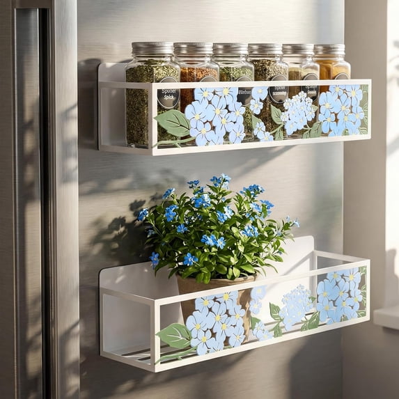 2 Pack Hydrangea Magnetic Spice Rack for Refrigerator Metal Magnet ...