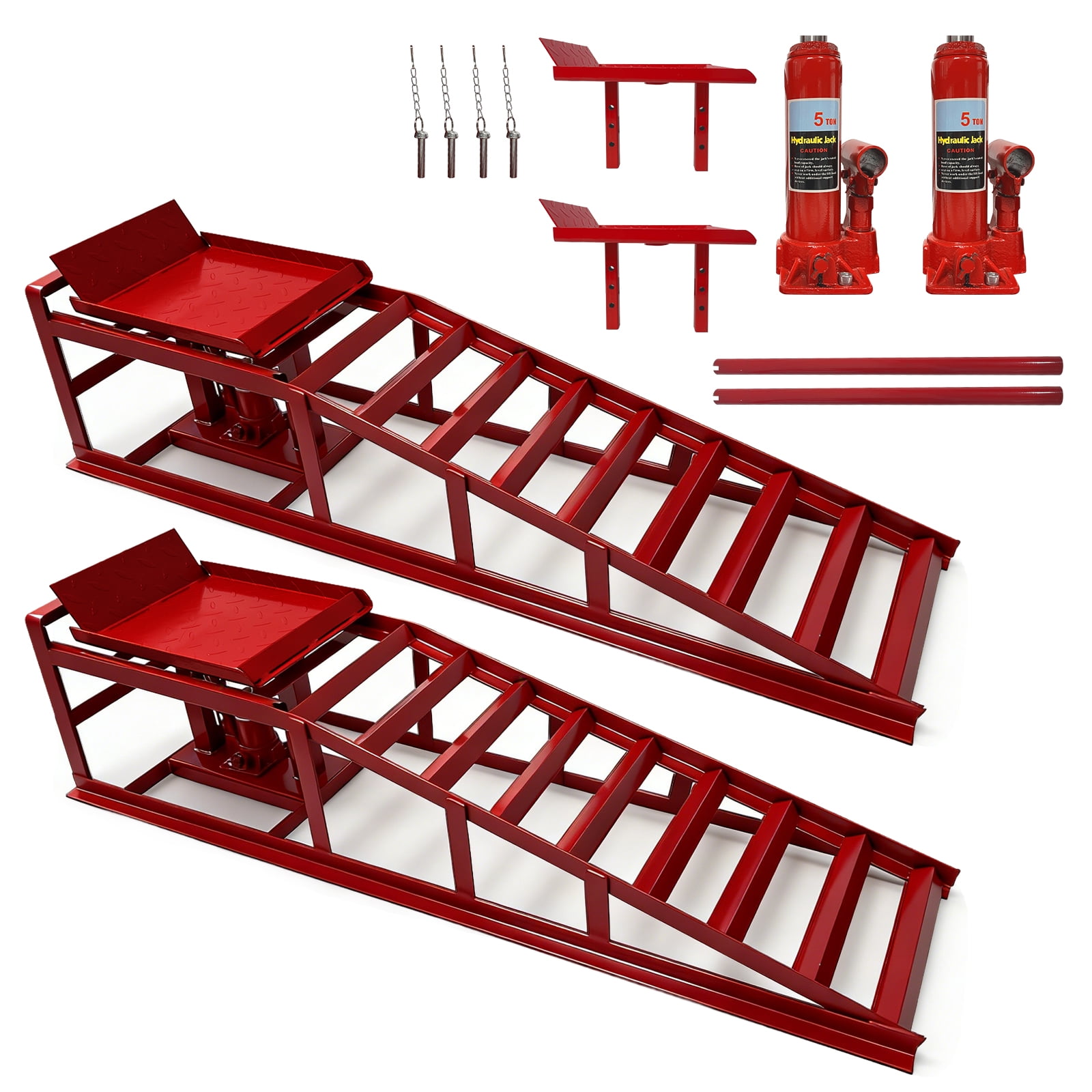 2-Pack Hydraulic Car Ramps - 5-Ton Capacity, Adjustable Height for Easy ...