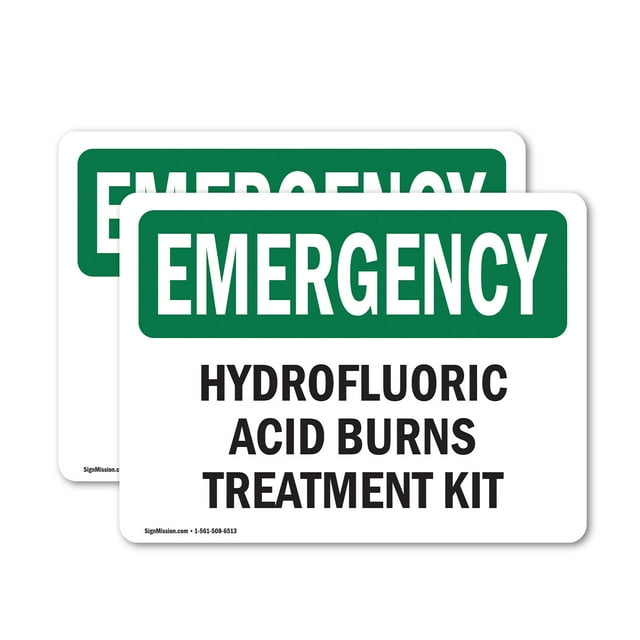 (2 Pack) Hydrofluoric Acid Burns Treatment Kit OSHA Emergency Sign ...