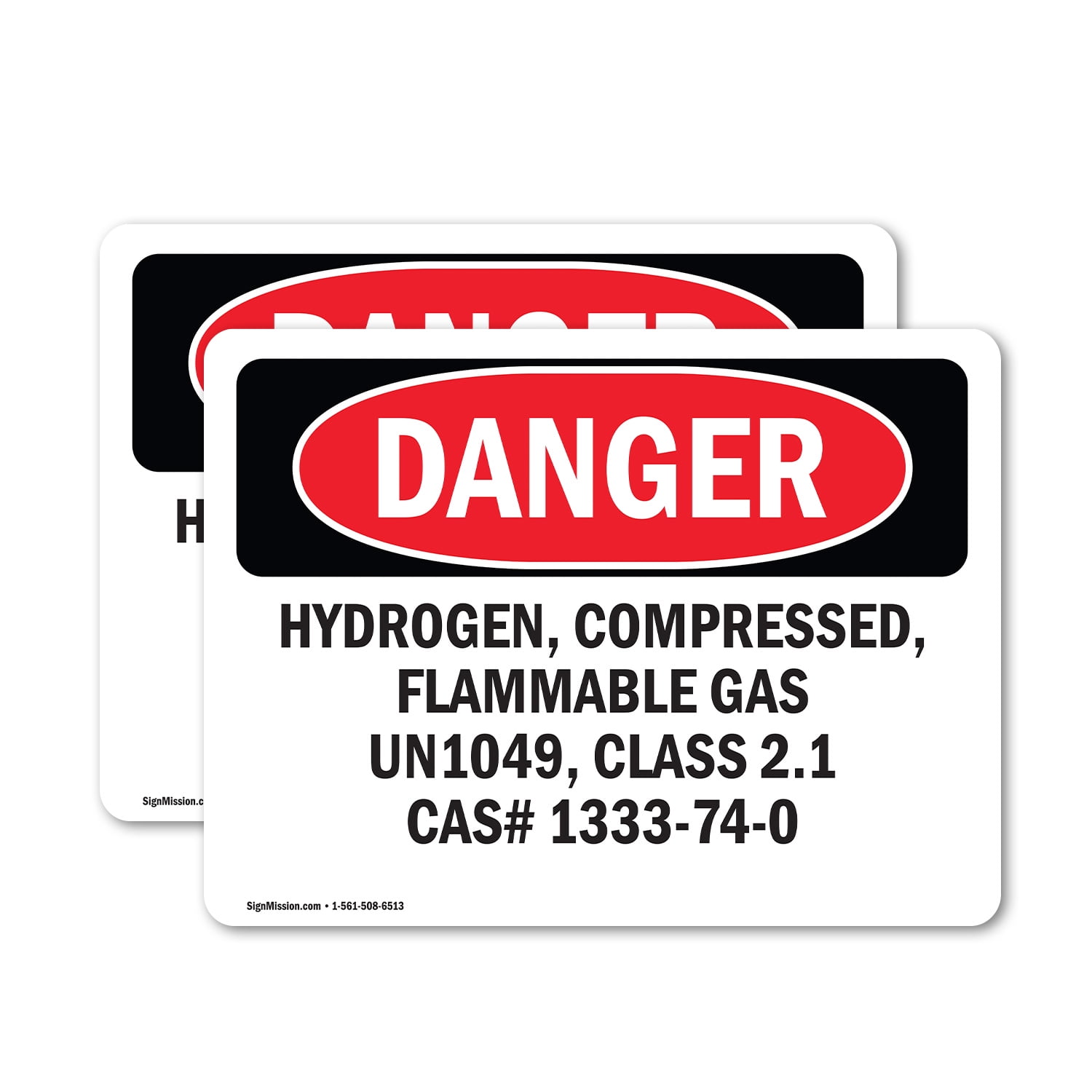 (2 Pack) Hydrogen Compressed Flammable Gas Un1049 OSHA Danger Sign ...