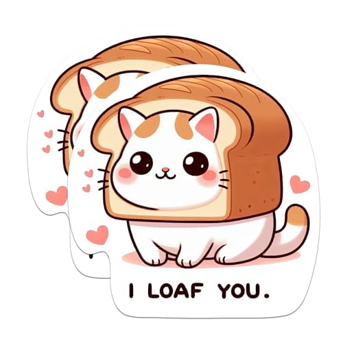 (2 Pack) I Loaf You Stickers - Cute Kawaii Kitten - Adorable Cartoon ...