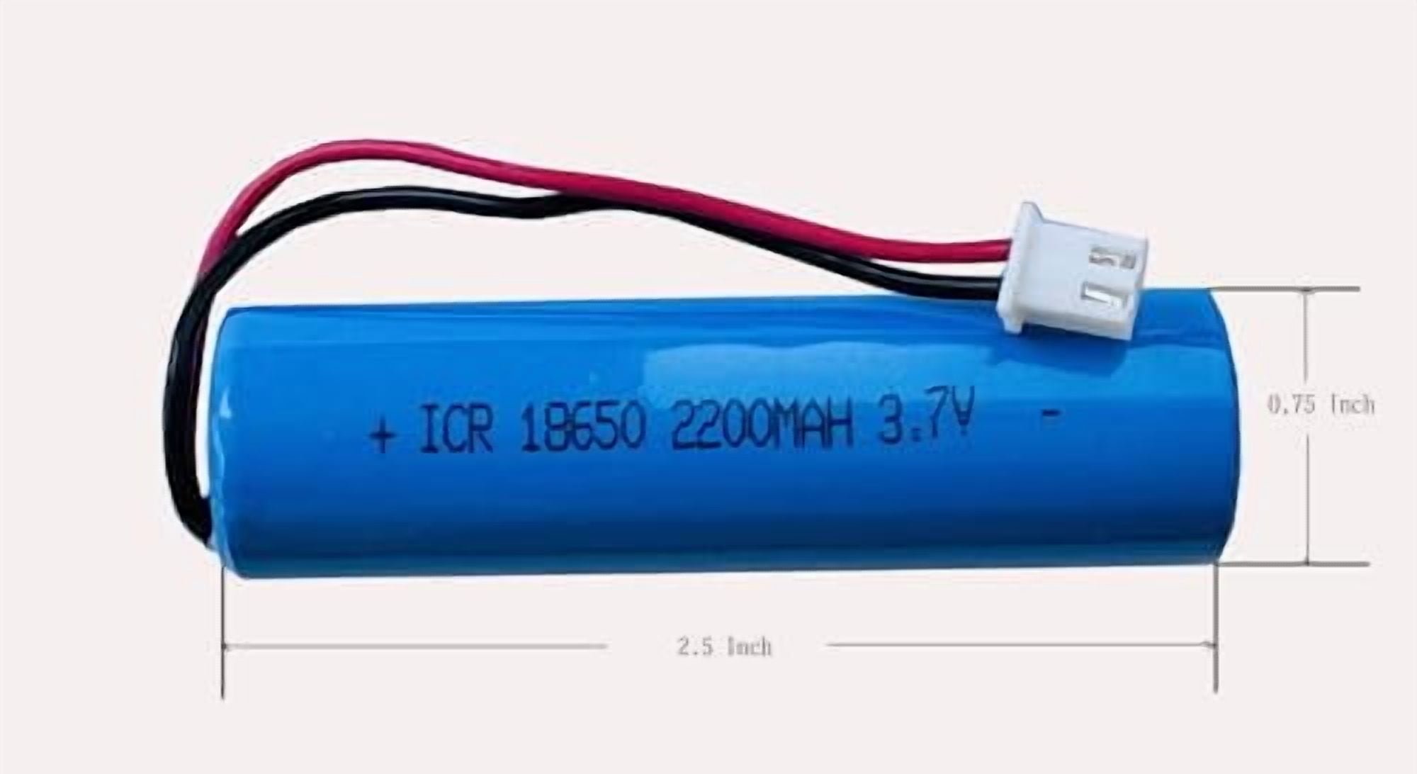 2-Pack ICR18650 3.7V 2200MAh Li-ion Rechargeable Battery with JST-XH 2.54mm 2Pin Connector ...