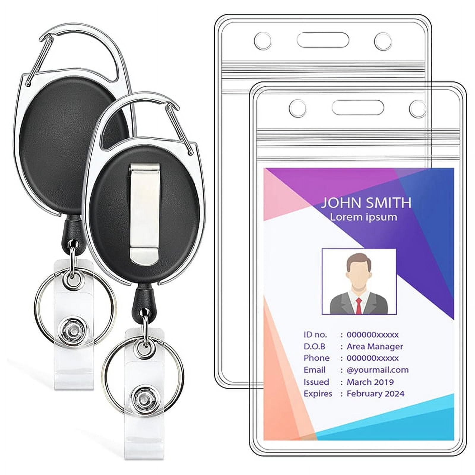 2 Pack ID Badge Holder with Retractable Badge Reel Clear Vertical ID ...
