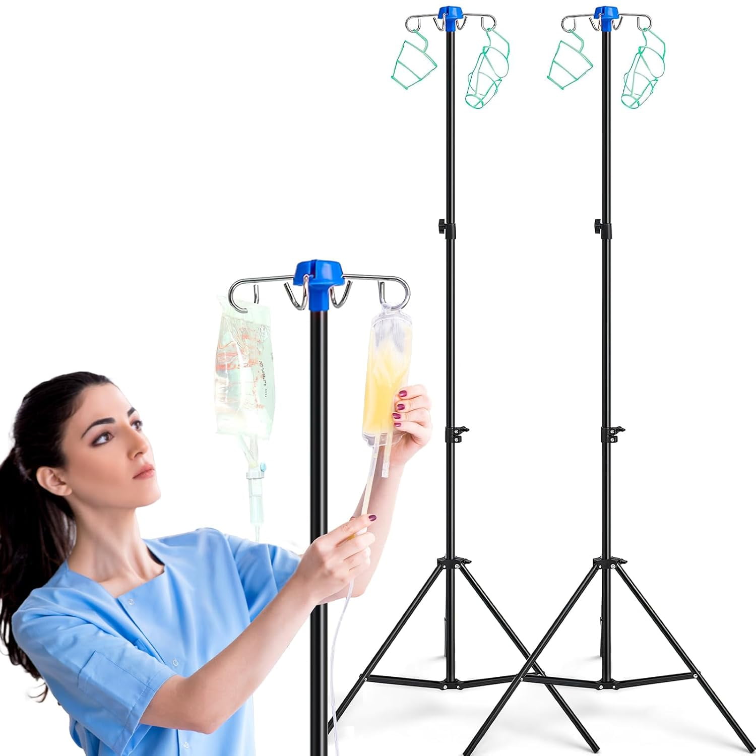 2 Pack IV Pole Portable IV Pole with Drip Bag Stand, Foldable IV Pole ...