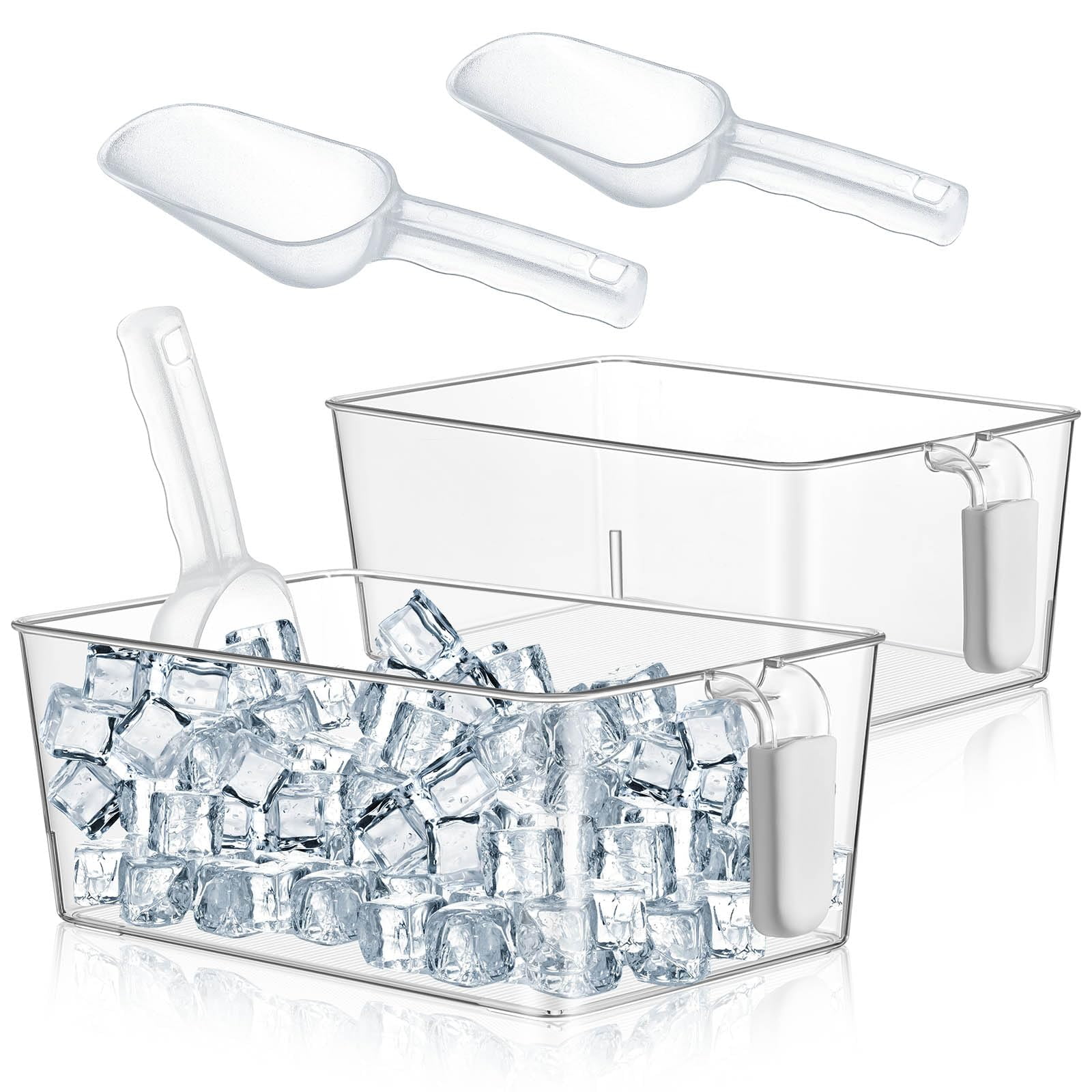 2 Pack Ice Bin with Scoop Set, Plastic Freezer Storage Container with ...
