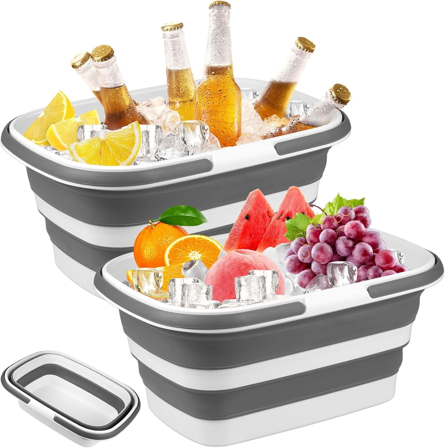 2 Pack Ice Buckets for Parties, Foldable Beverage Tub, Collapsible Ice ...
