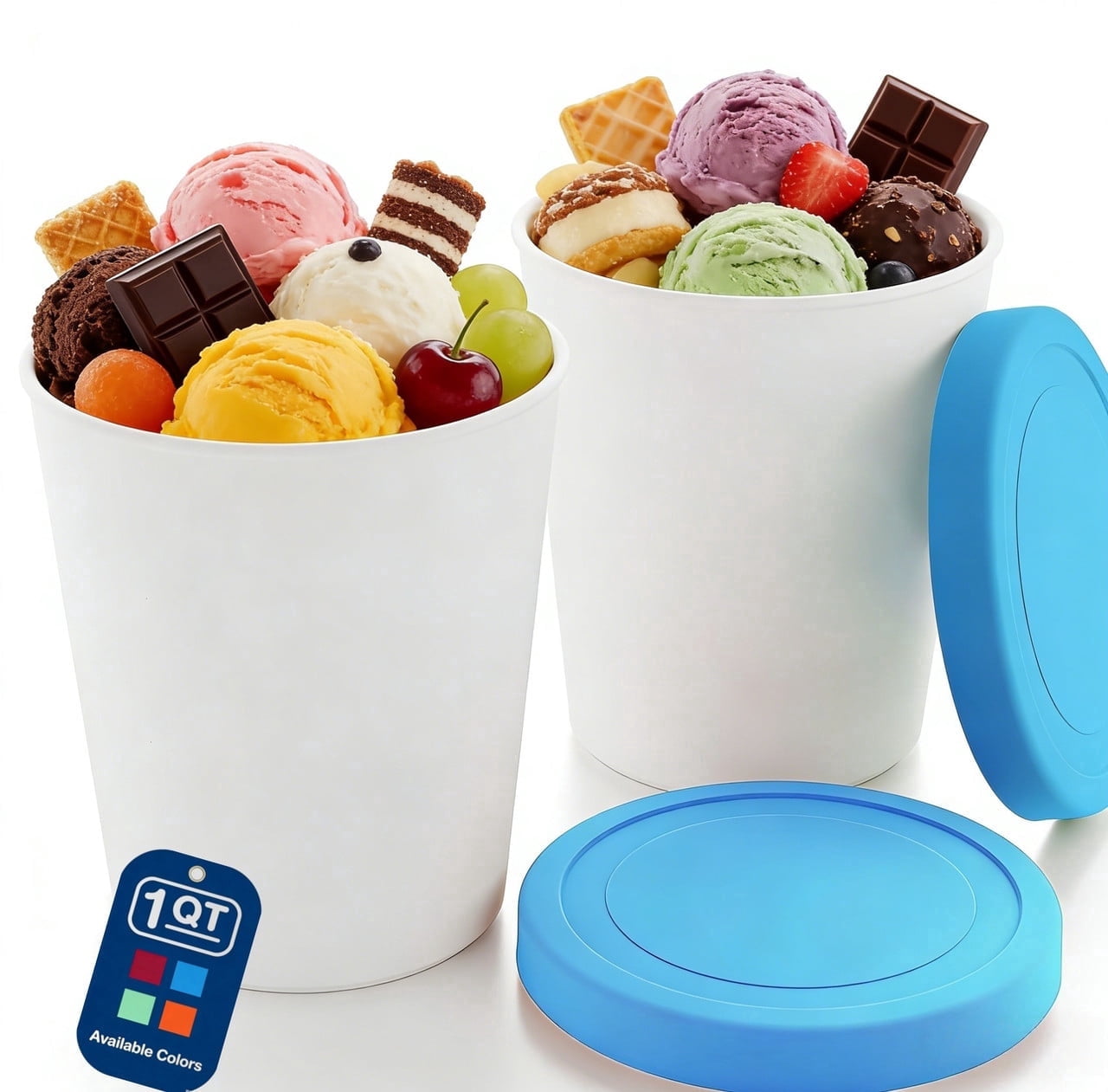 2 Pack Ice Cream Containers 1 Quart Each – Reusable Freezer Storage ...
