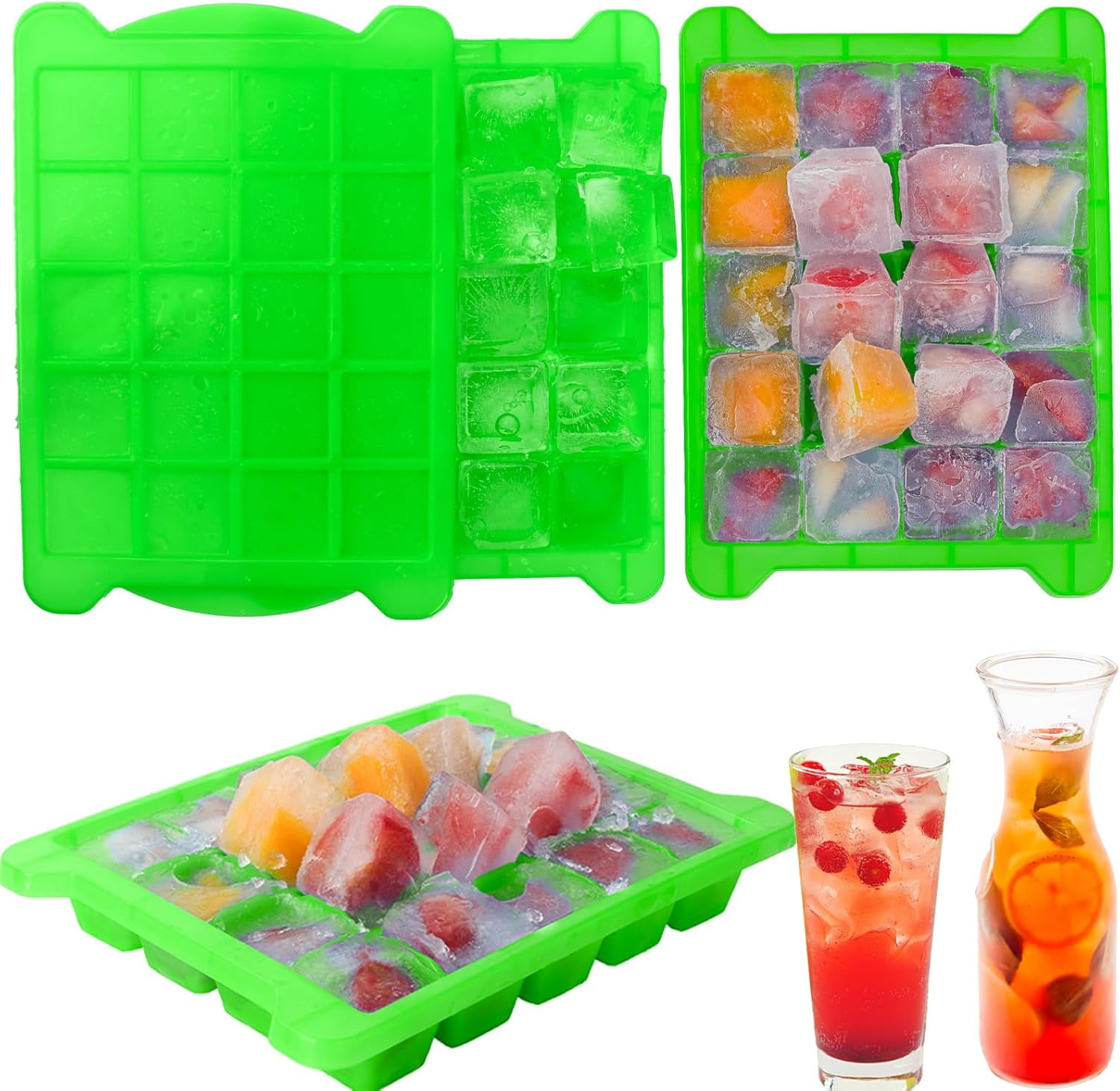 2 Pack Ice Cube Trays for Freezer, BPA Free Square Ice Cube Mold with ...