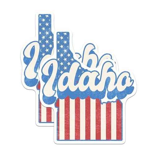 (2 Pack) Idaho State Outline Stickers - ID State Shape with USA Flag ...