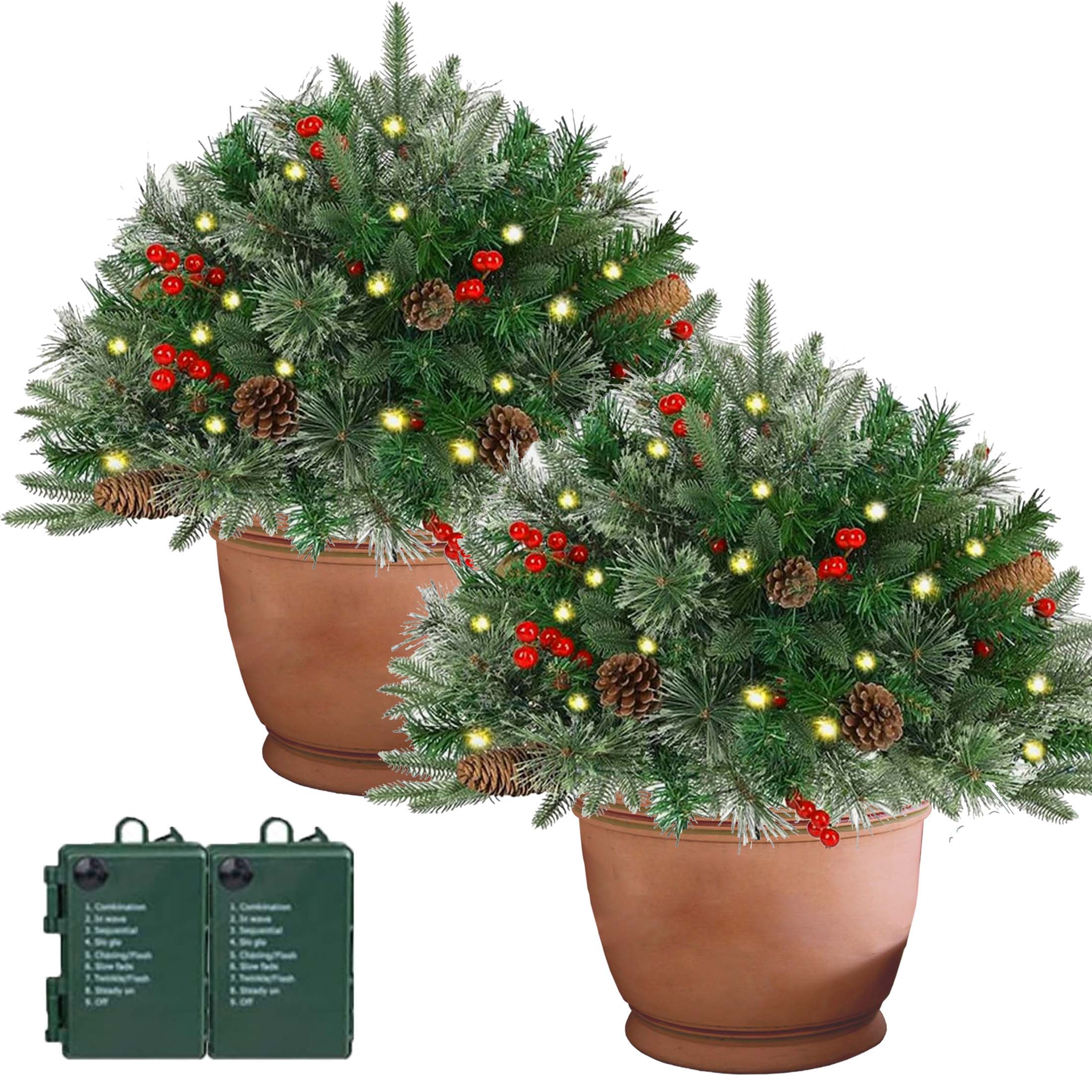 2 Pack Ideaplaned Pre-lit Feel-Real Artificial Christmas Tree Urn ...