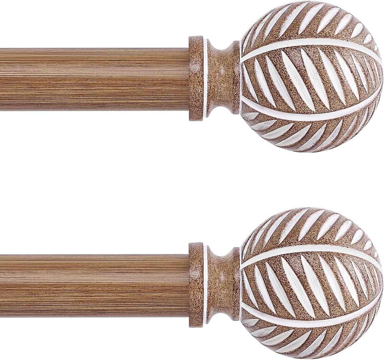 2 Pack Imitation Wood Grain Leaf Window Curtains Rods, 66 To 120 Inch ...