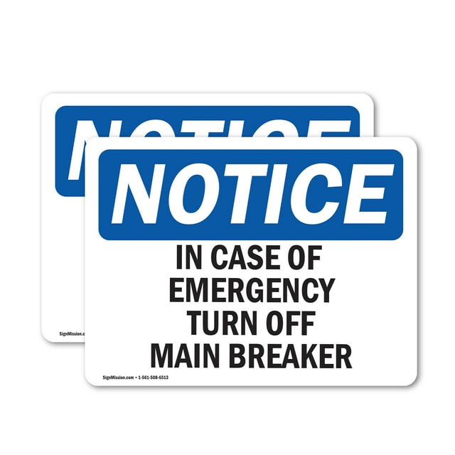 (2 Pack) In Case Of Emergency Turn Off Main Breaker OSHA Notice Sign ...