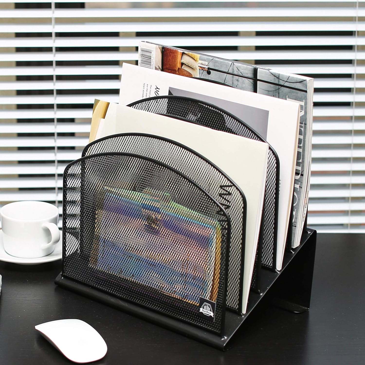 2 Pack Inclined Desk File Organizer, 5 Slot Desktop File Folder Holder ...