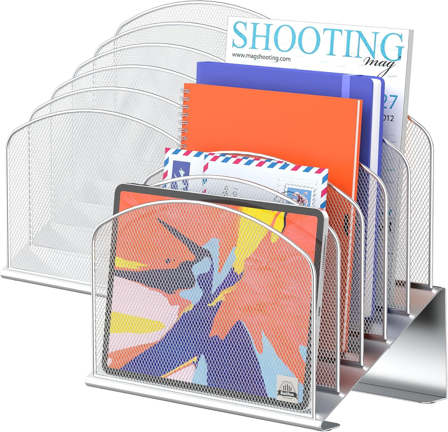 2 Pack Inclined Desk File Organizer, 5 Slot Desktop File Folder Holder ...