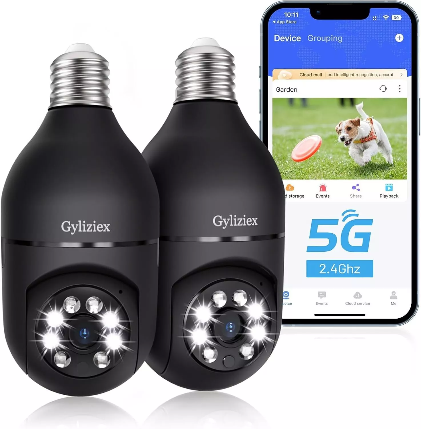 2-Pack Indoor/Outdoor Light Bulb WiFi Network Security Camera 360° PTZ ...