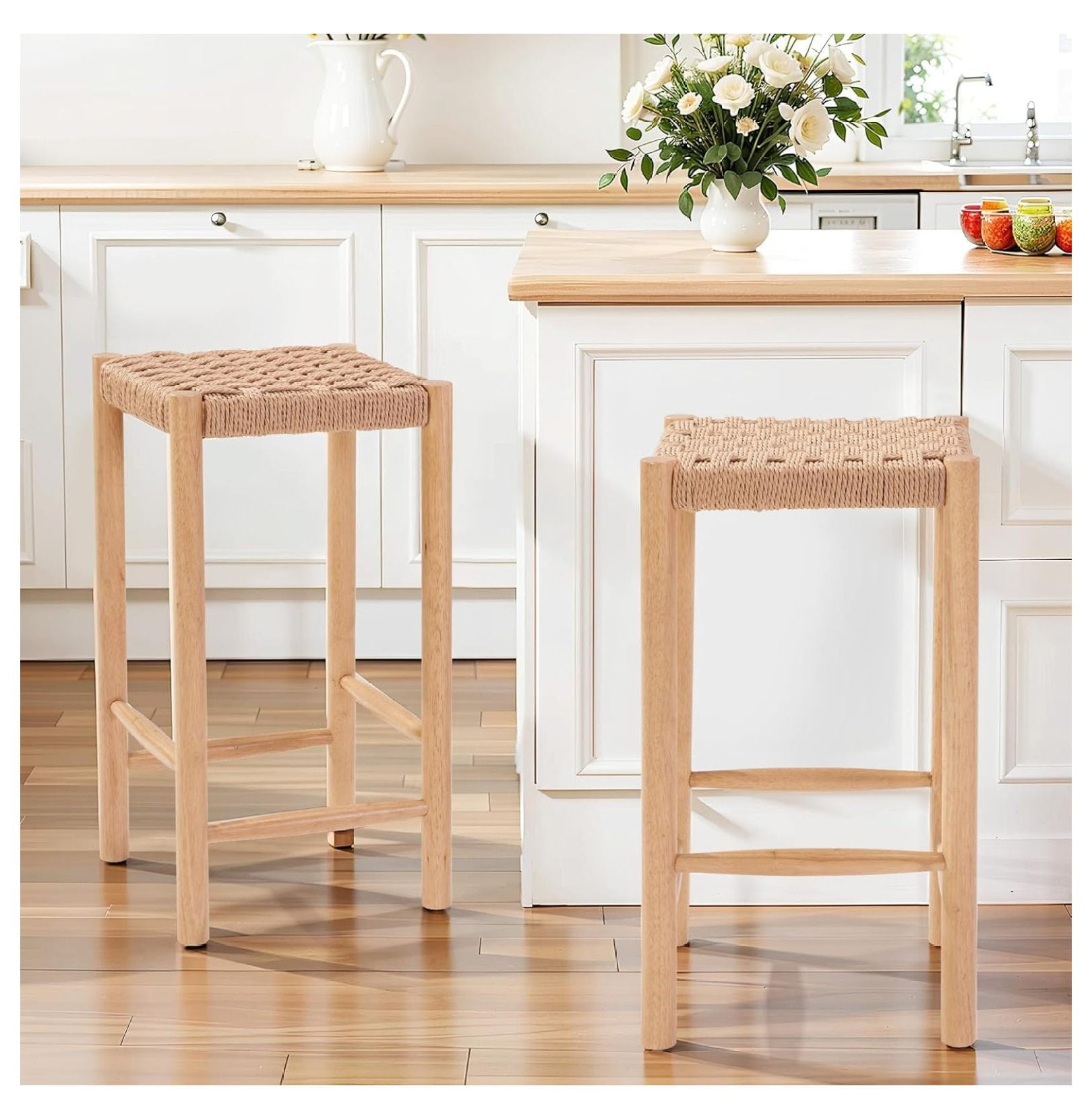 2-Pack Industrial Bar Stools 26.4" Height - Paper Cord Seats ...