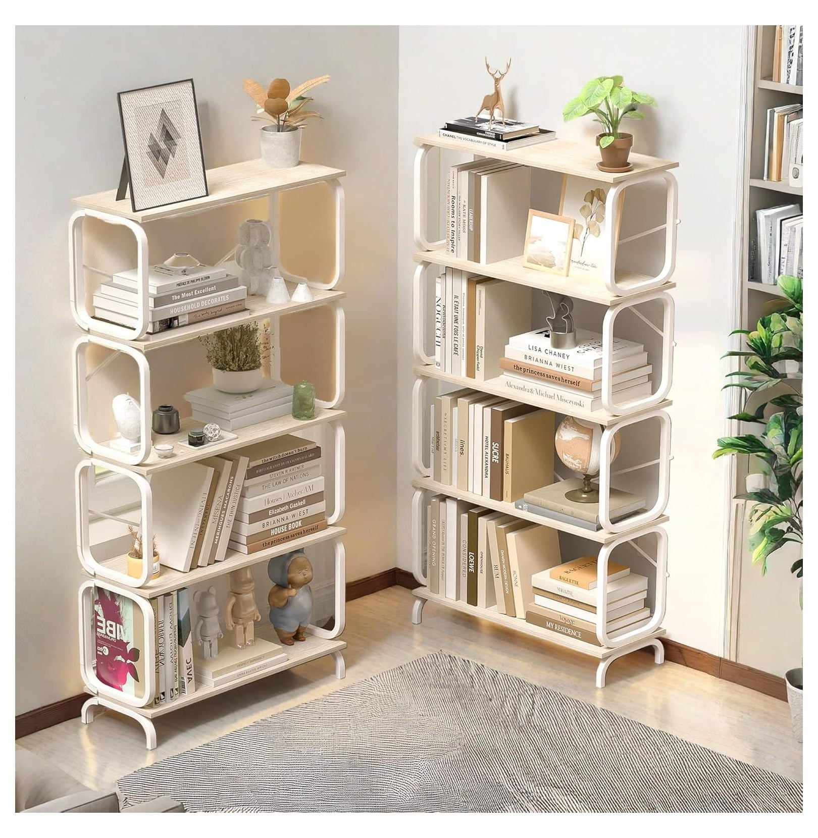 2-Pack Industrial Bookshelf, 5-Tier Freestanding Bookcase with Wooden ...