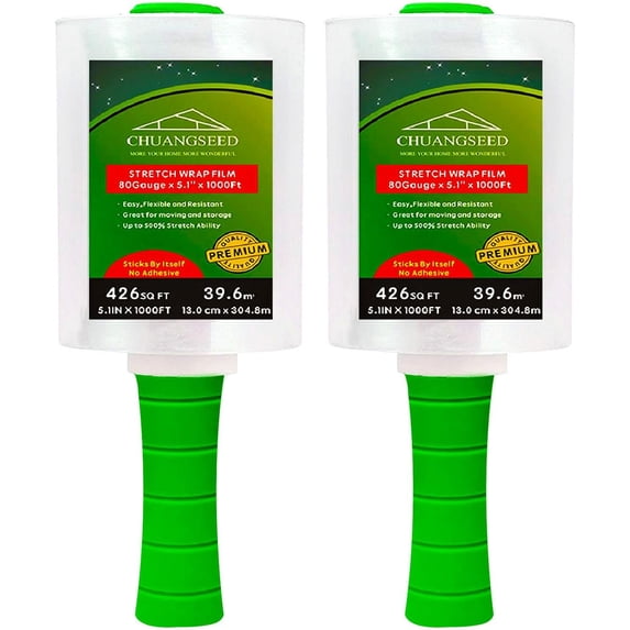 2-Pack Industrial Mini Clear Stretch Wrap Film 80 Gauge 5.1" 1000ft for ...