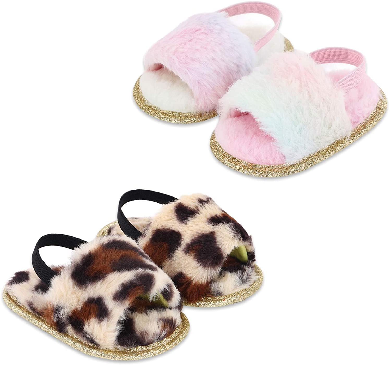 2 Pack Infant Baby Girls Sandals Elastic Back Strap Flats Slippers Soft ...