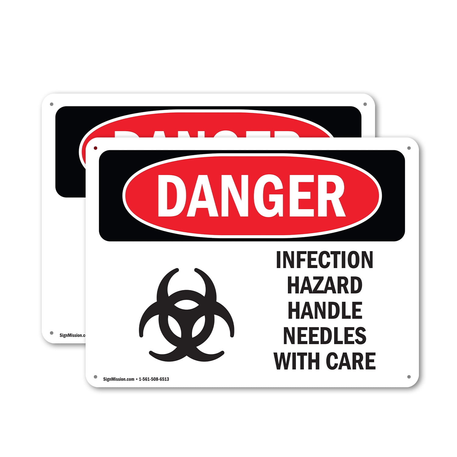 (2 Pack) Infection Hazard Handle Needles With Care OSHA Danger Sign 18 ...