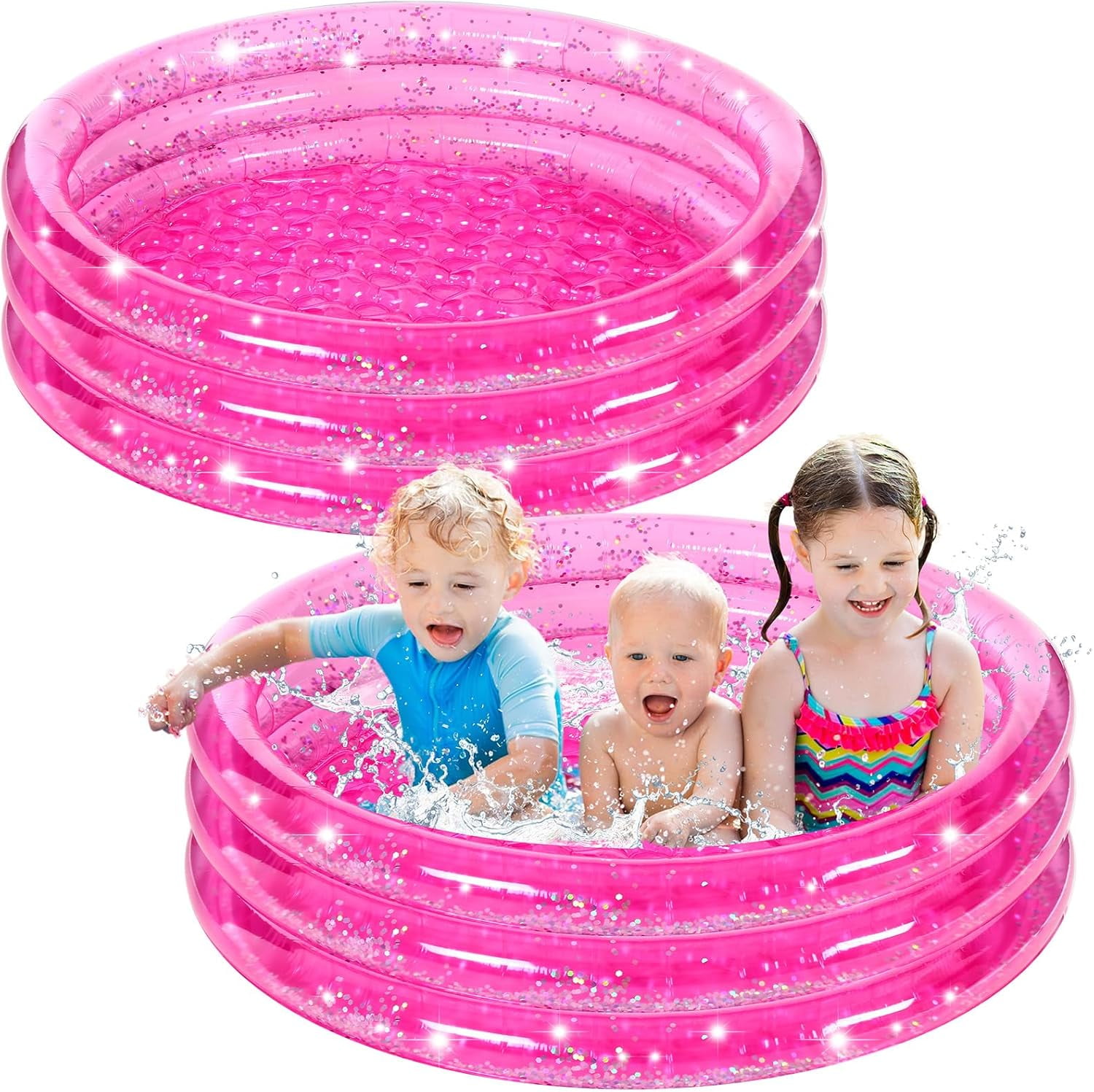 2 Pack Inflatable Kiddie Pool for Kids 47 Inch Round 3 Rings Plastic ...