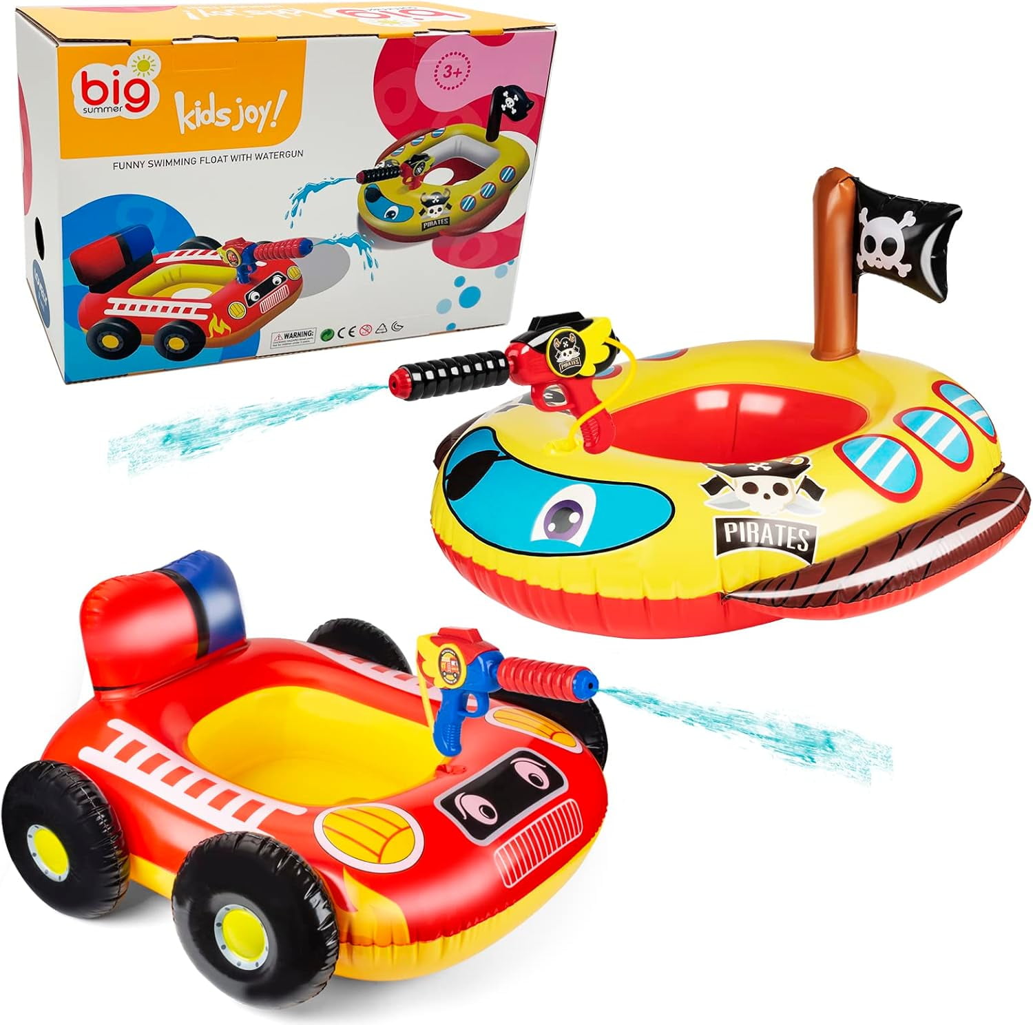 2 Pack Inflatable Kids Pool Floats with Water Gun, Pool Toys for Kids ...