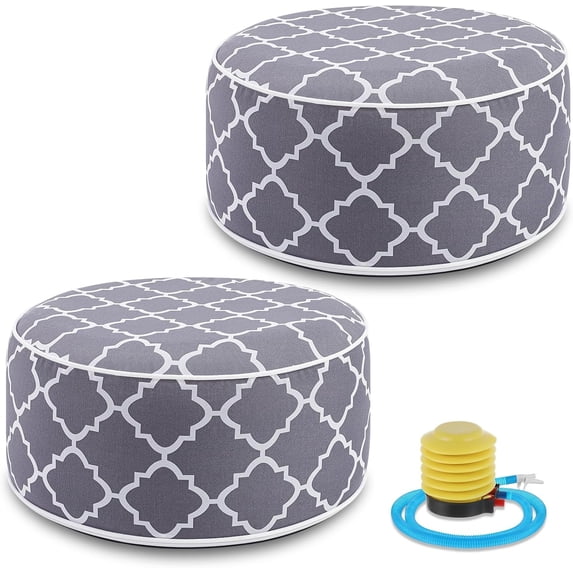 2 Pack Inflatable Outdoor Ottoman Pouf Waterproof Round Footrest with ...