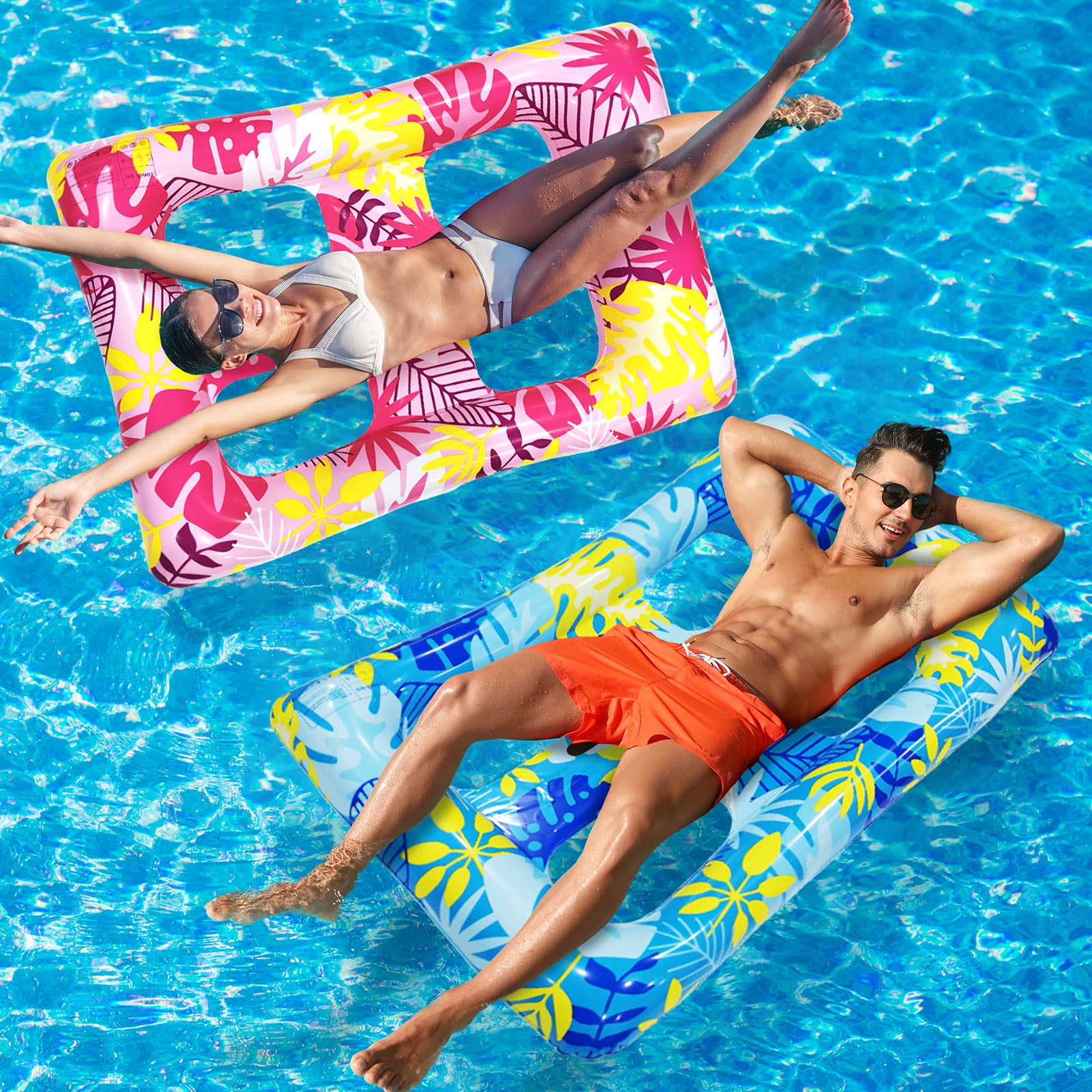 2 Pack Inflatable Pool Float Mat, Pool Floats Youth Size with Headrest ...
