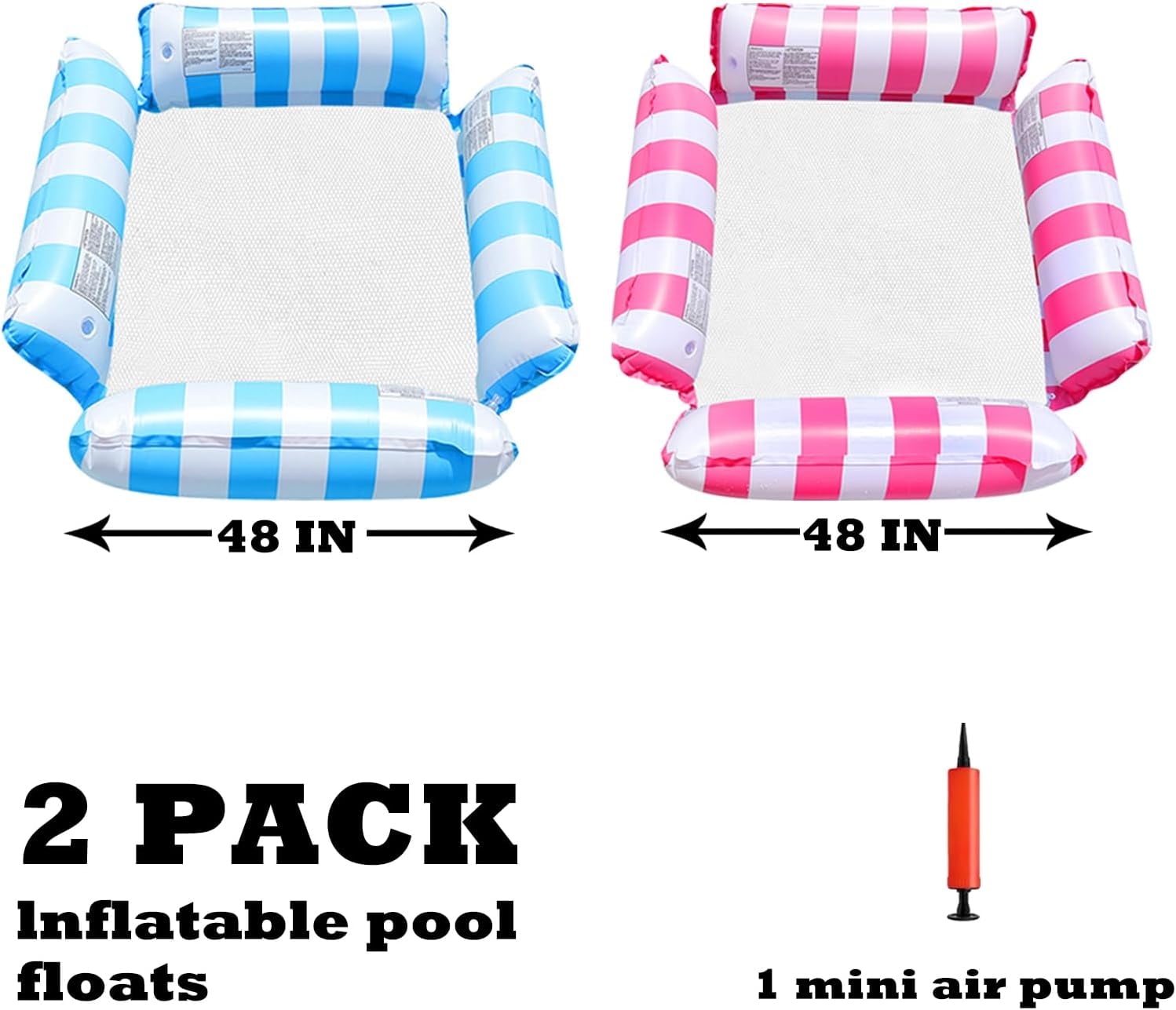 2 Pack Inflatable Pool Floats Adult, 4-in-1 Multi-Purpose Water Hammock ...