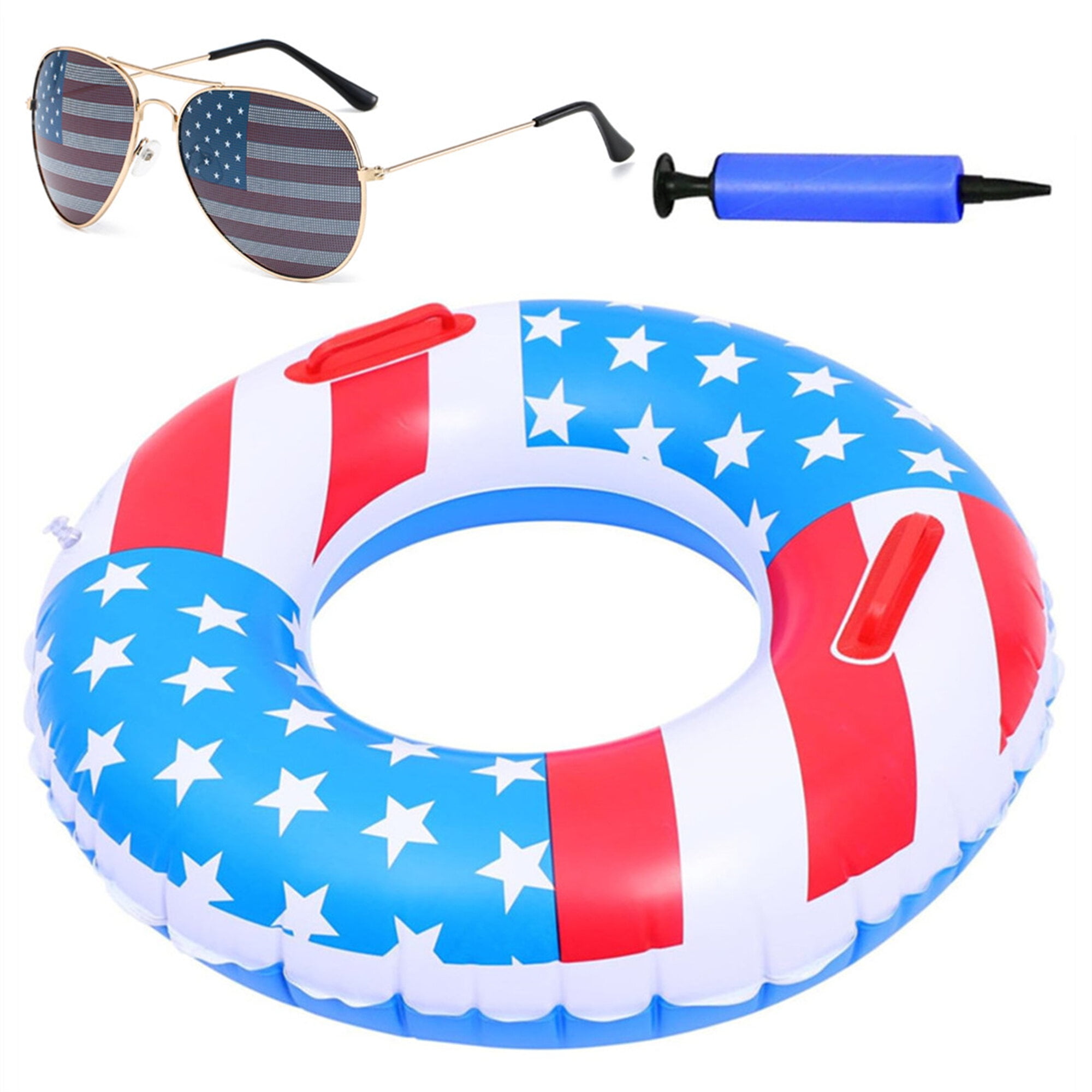 2 Pack Inflatable USA Flag Pool Float Ring Tube for Kids Adults,4th of ...