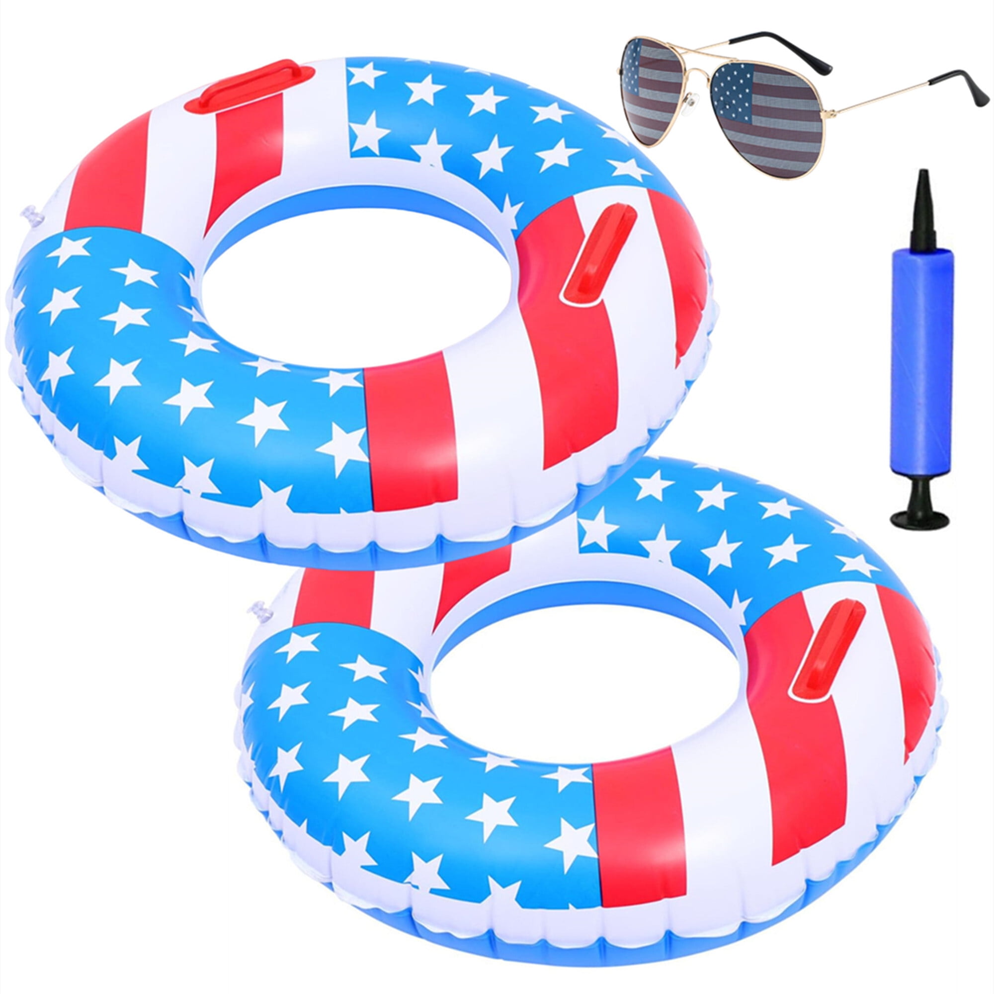2 Pack Inflatable USA Flag Pool Float Ring Tube for Kids Adults,4th of ...