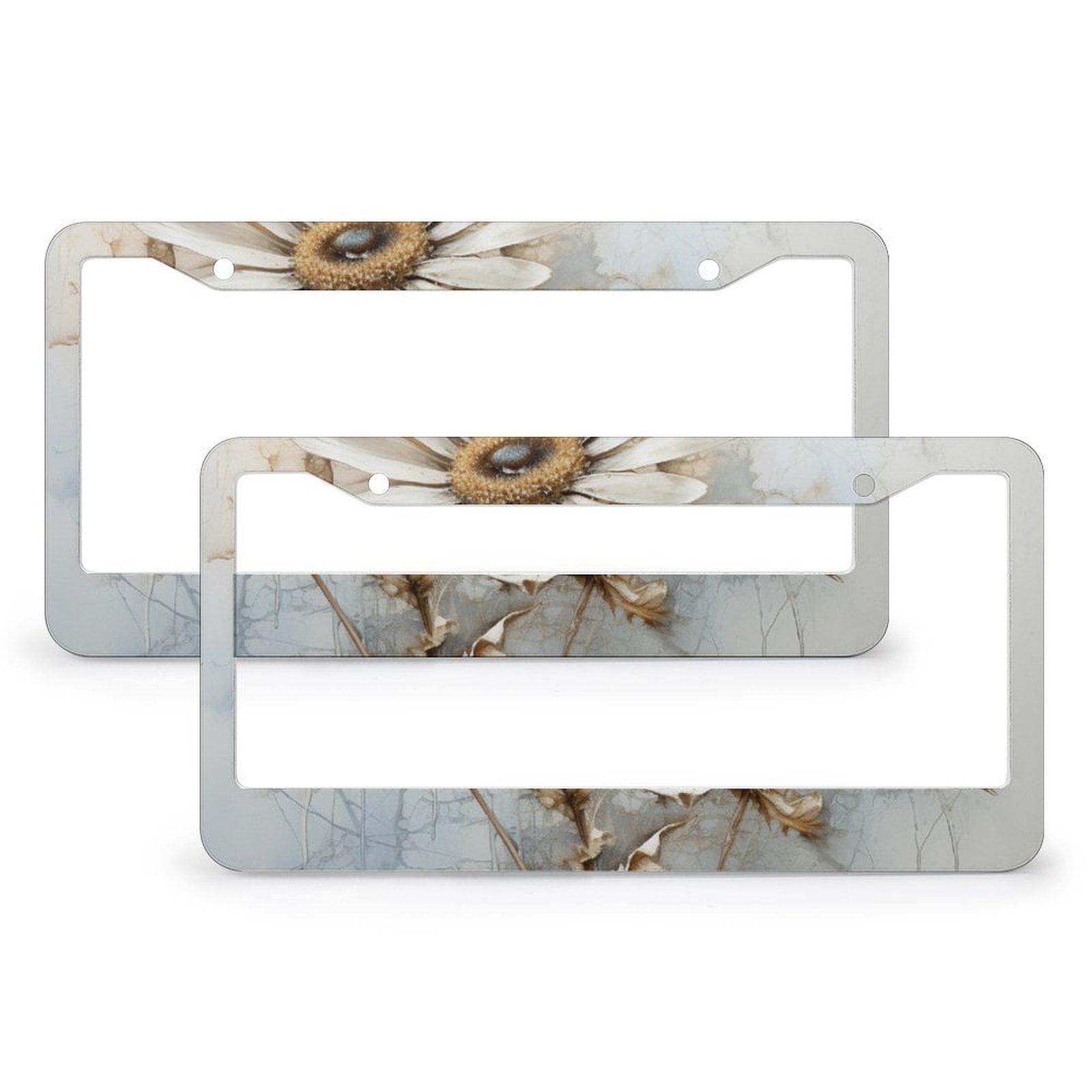 2 Pack Ink Wash Daisy License Plate Frames White Daisy Vintage Floarl ...