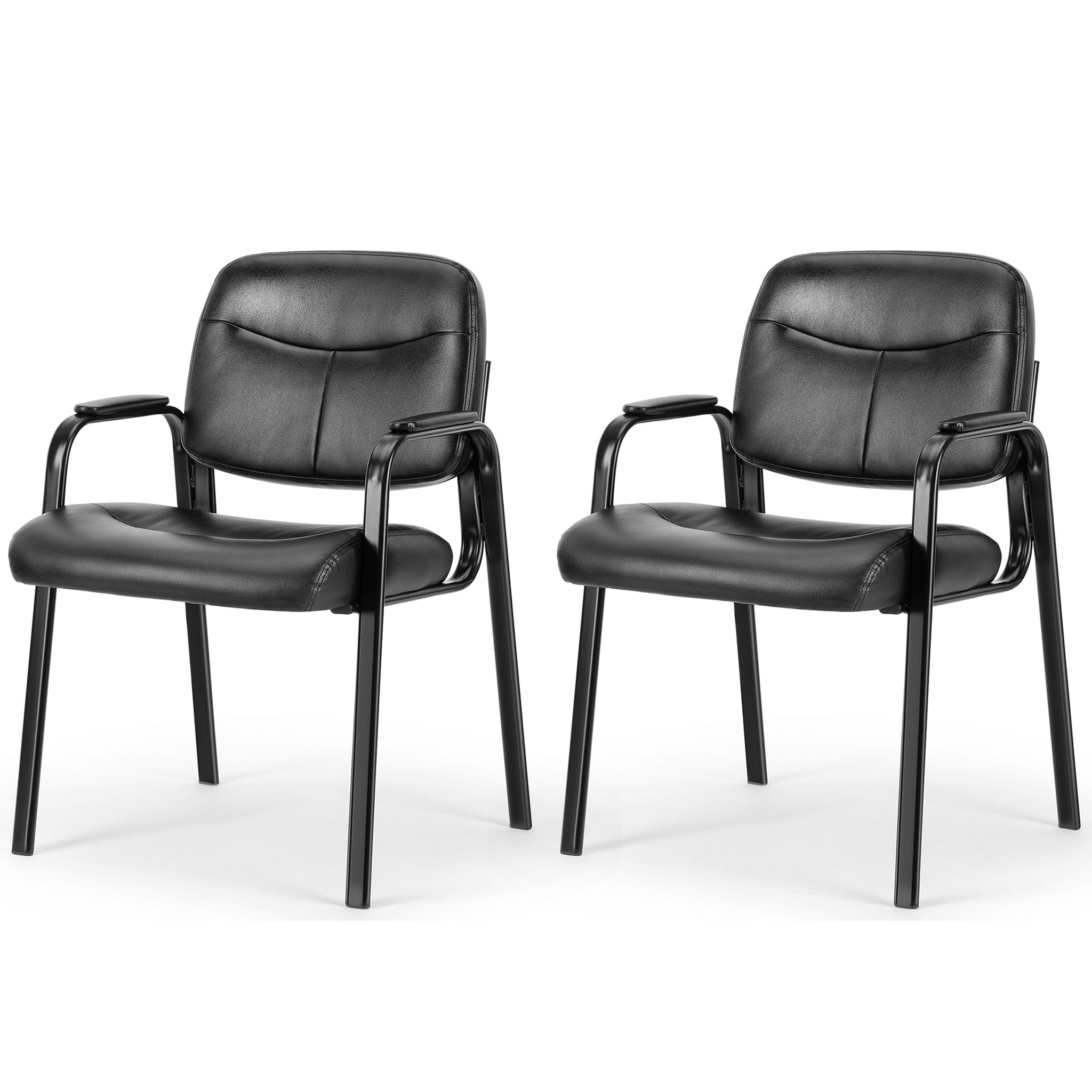 2 Pack Inky Black Leather Guest Chairs With Padded Armrests For Office ...