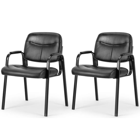 2 Pack Inky Black Leather Guest Chairs With Padded Armrests For Office ...