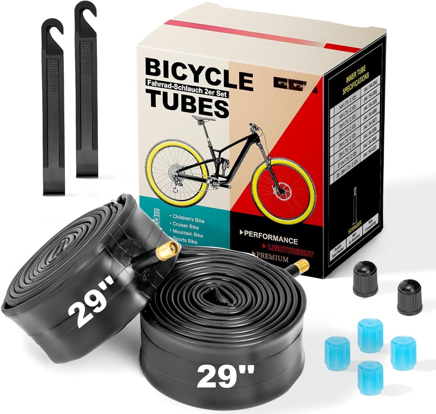 2-Pack Inner Tubes: 14/16/18/20/24/26/27.5/29 x1.75-2.125 Inch, AV 32mm ...