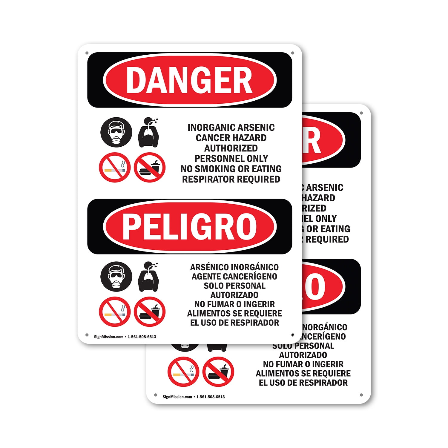 (2 Pack) Inorganic Arsenic Cancer Hazard Bilingual OSHA Danger Sign 18 ...
