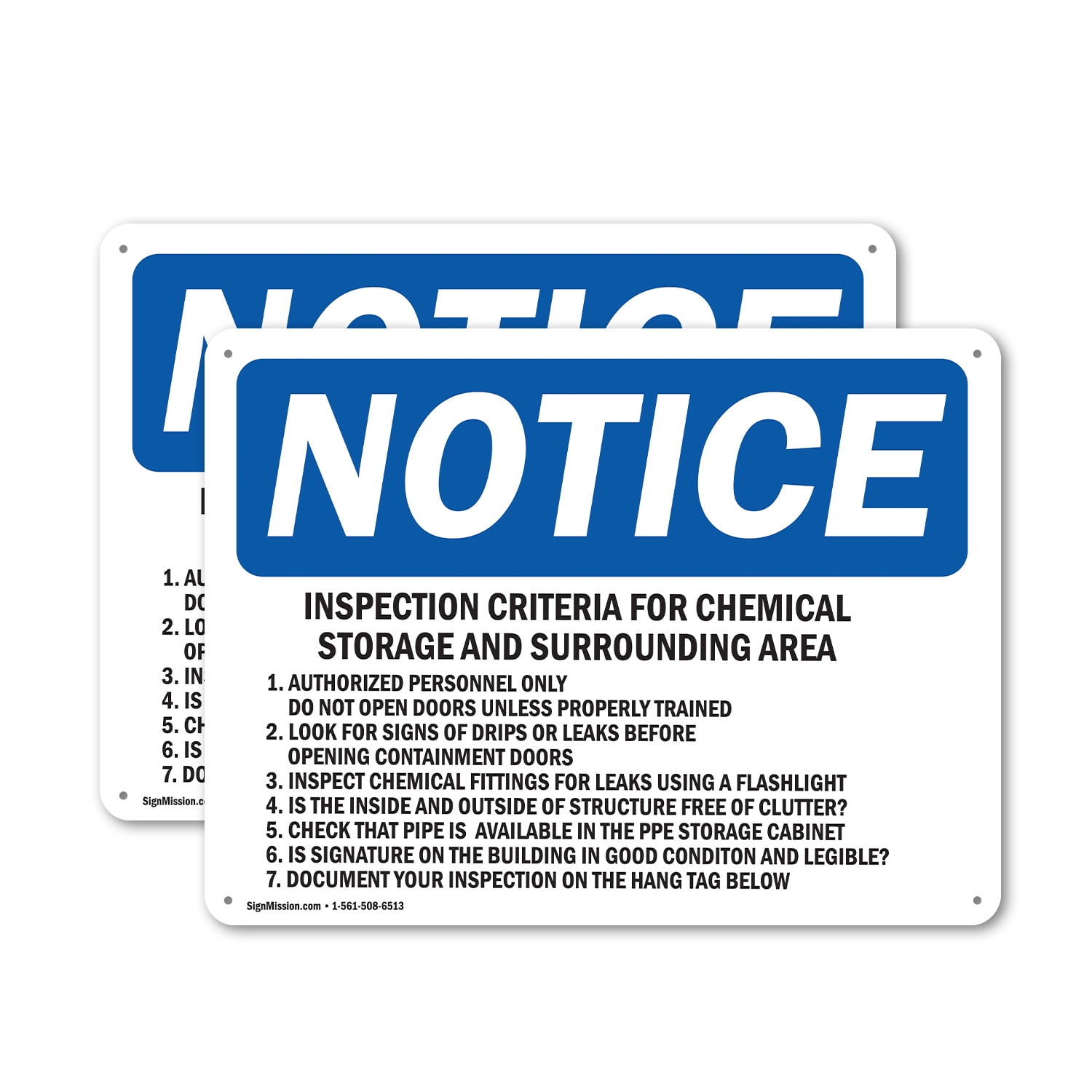 (2 Pack) Inspection Criteria For Chemical Storage OSHA Notice Sign 24 ...