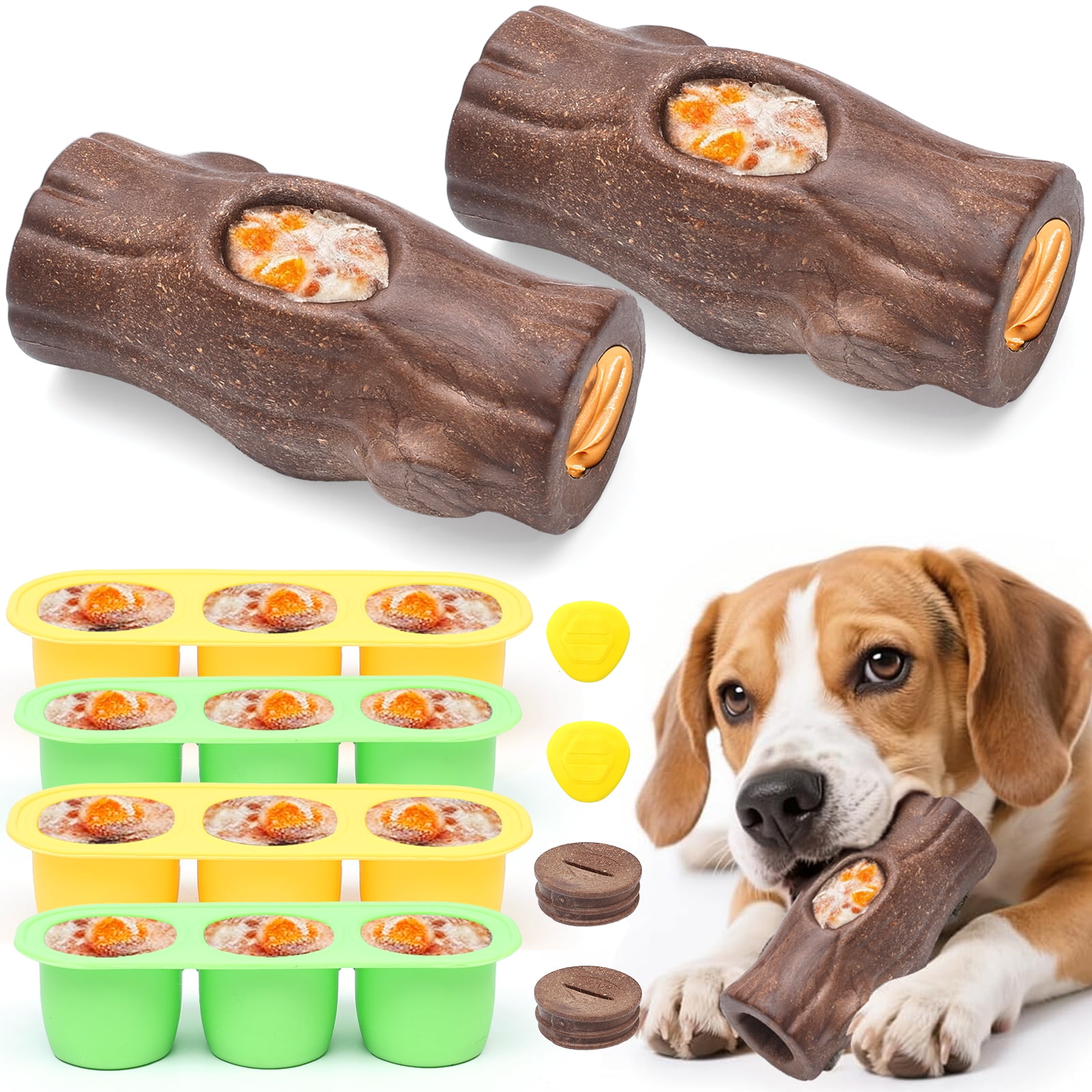 2 Pack Interactive Dog Toy with Frozen Treat Molds and Peanut Butter ...