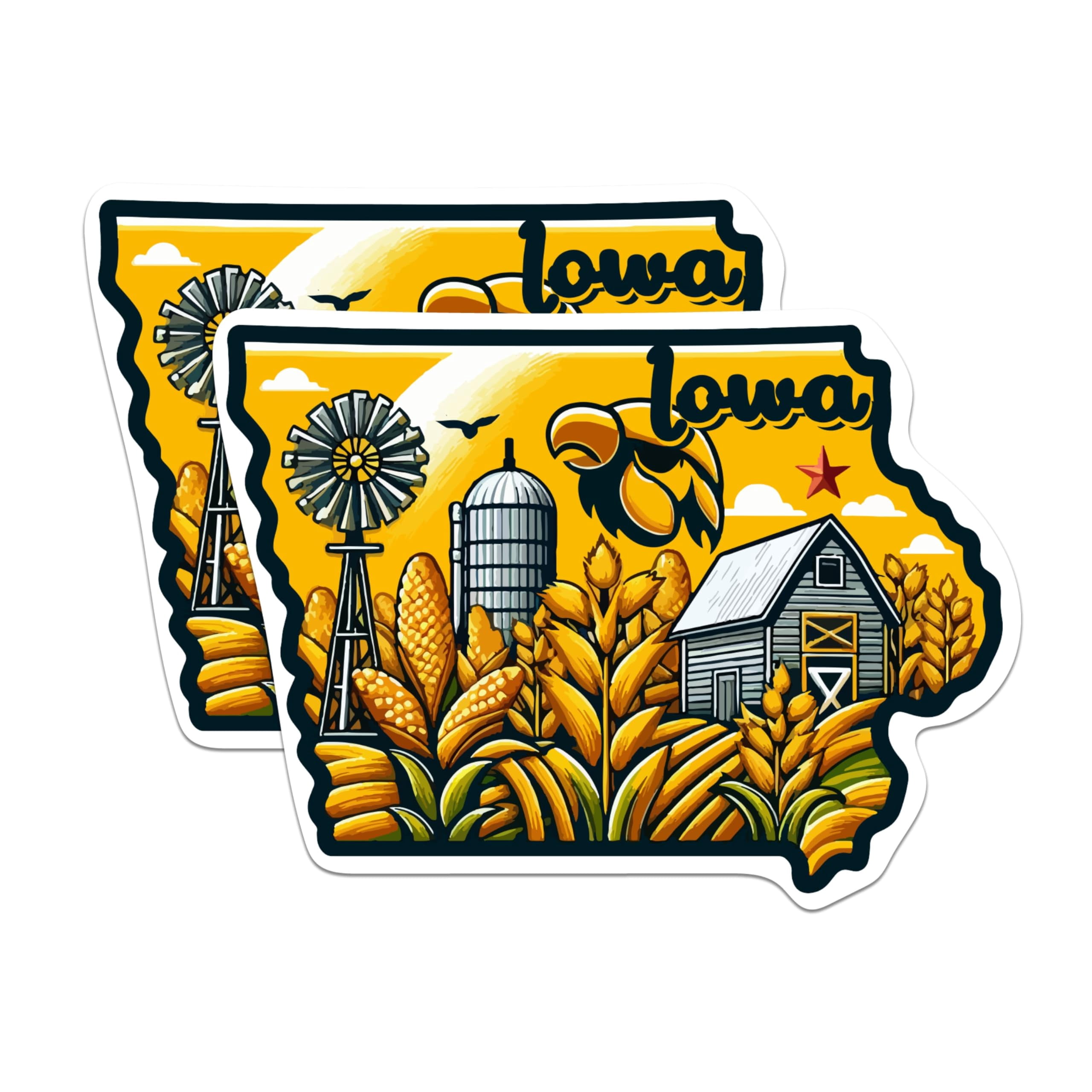 (2 Pack) Iowa State Shape Stickers - IA State Sticker - Choose from 50 ...
