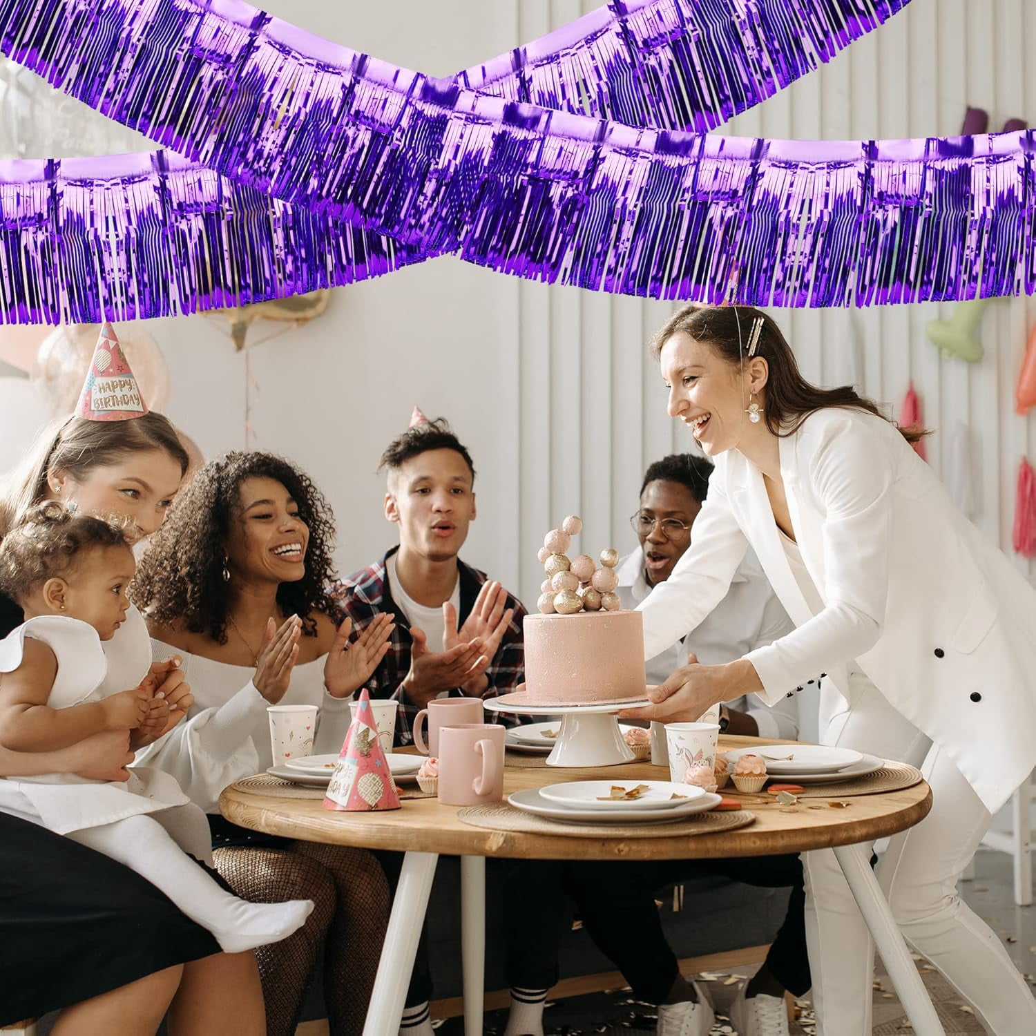 2 Pack Iridescent Float Fringe Curtains, Metallic Streamers Foil Fringe ...