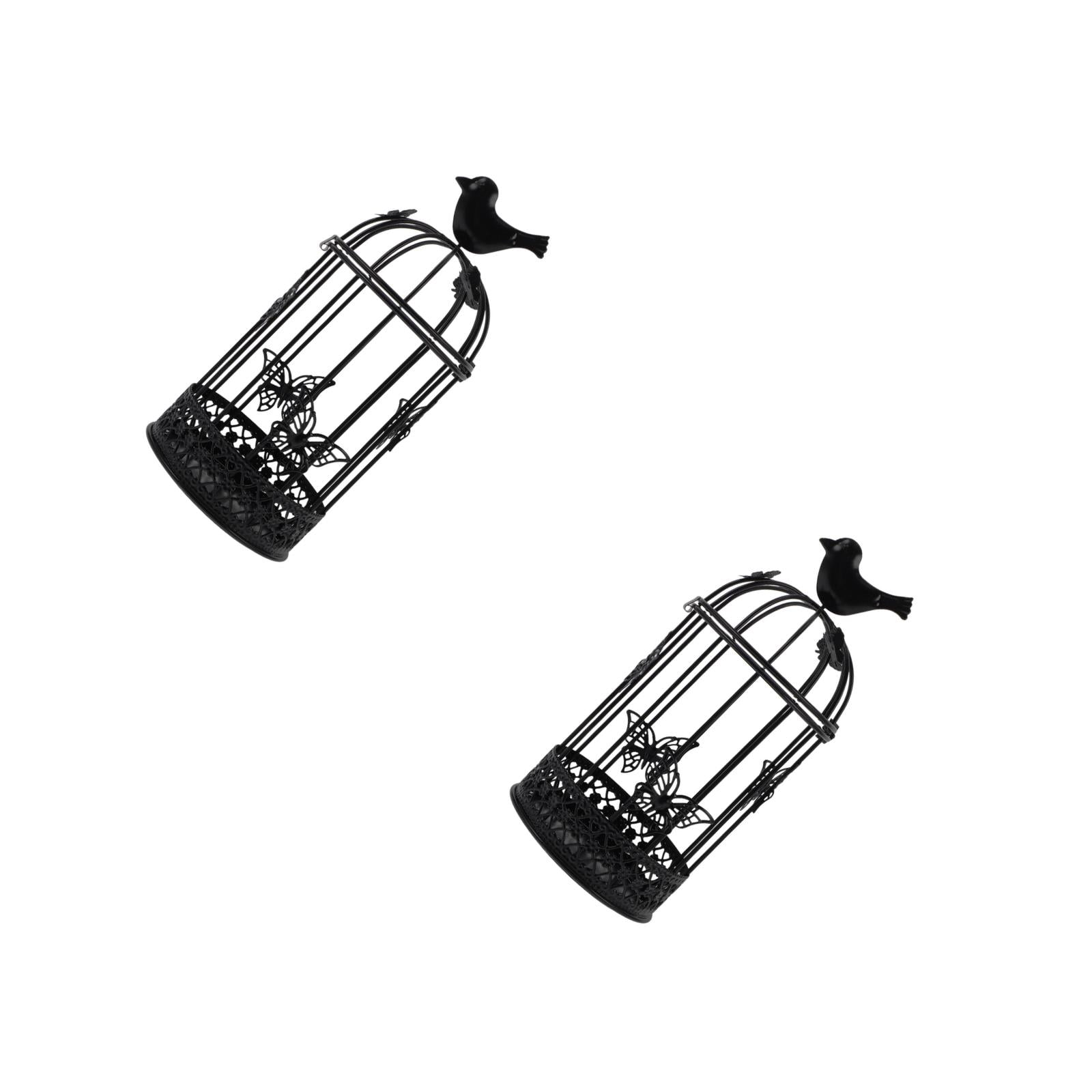 2 Pack Iron Candlestick Vintage Bird Cage Hanging Tealight Holder Black ...